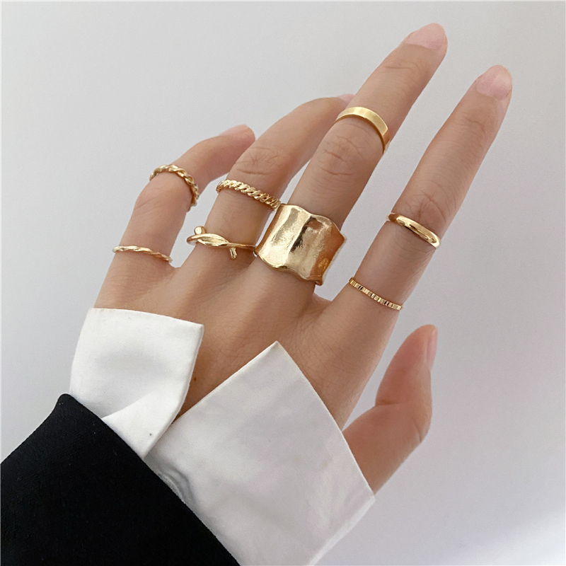 2021Bohemian Gold Cross Wide Rings Set For Women Girls Simple Chain ...