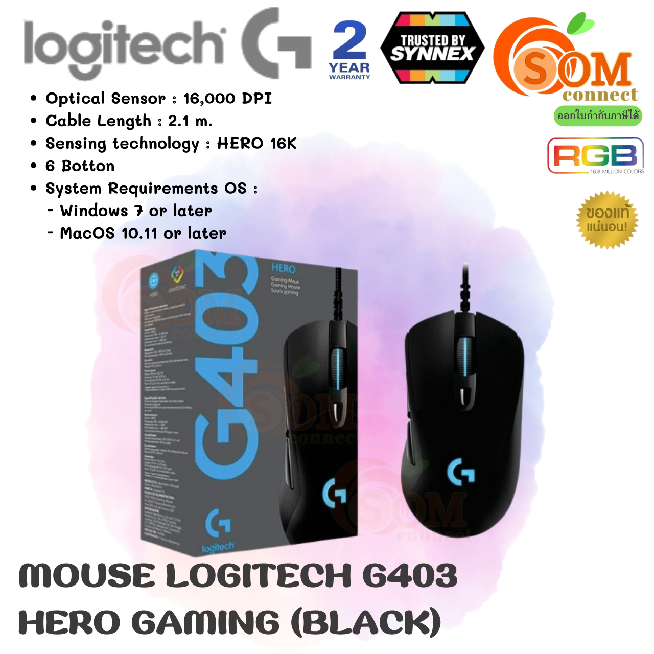 MOUSE (เมาส์) LOGITECH (G403) HERO 16000DPI LIGHTSYNC RGB USB-A (3Y) ของแท้ SYNNEX | Lazada.co.th