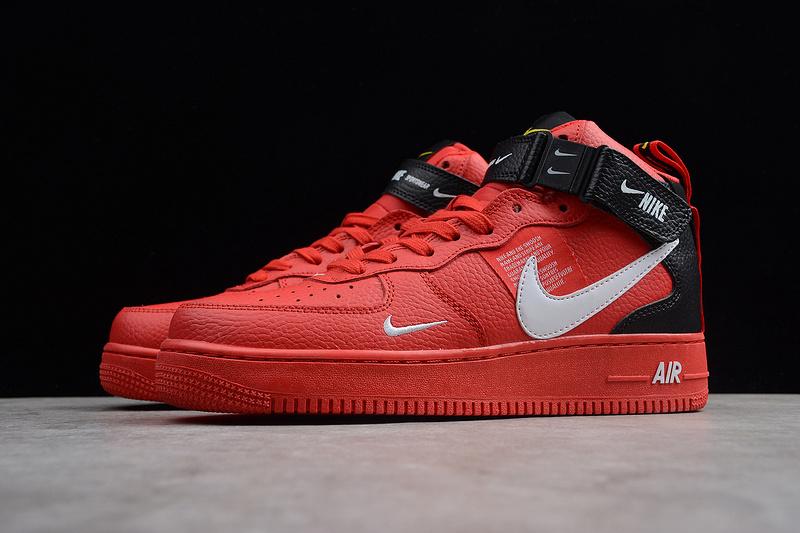 Nike men's fashion casual shoes AIR FORCE 1 AF1 high red and white ...