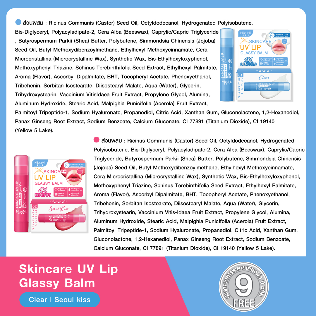MizuMi Skincare UV Lip Glassy Balm 3.5g ลิปบาล์มกันแดด บำรุงริมฝีปาก แห้ง แตก ลอก ให้ชุ่มชื้น ...