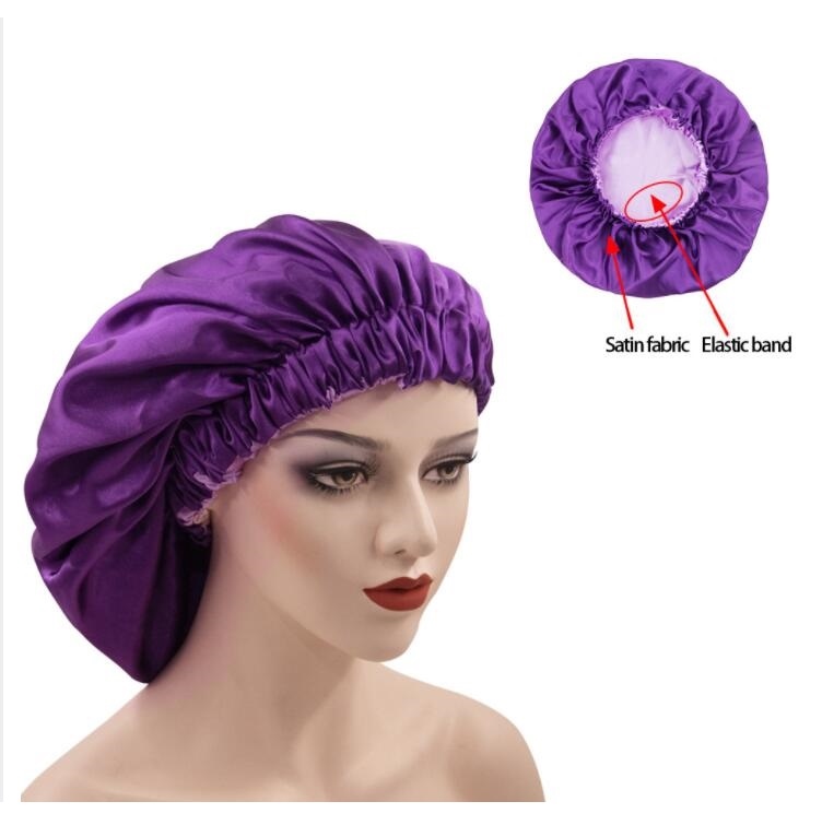 Solid Color Reversible Silky Satin Bonnet Double Layer Sleep Night Cap ...