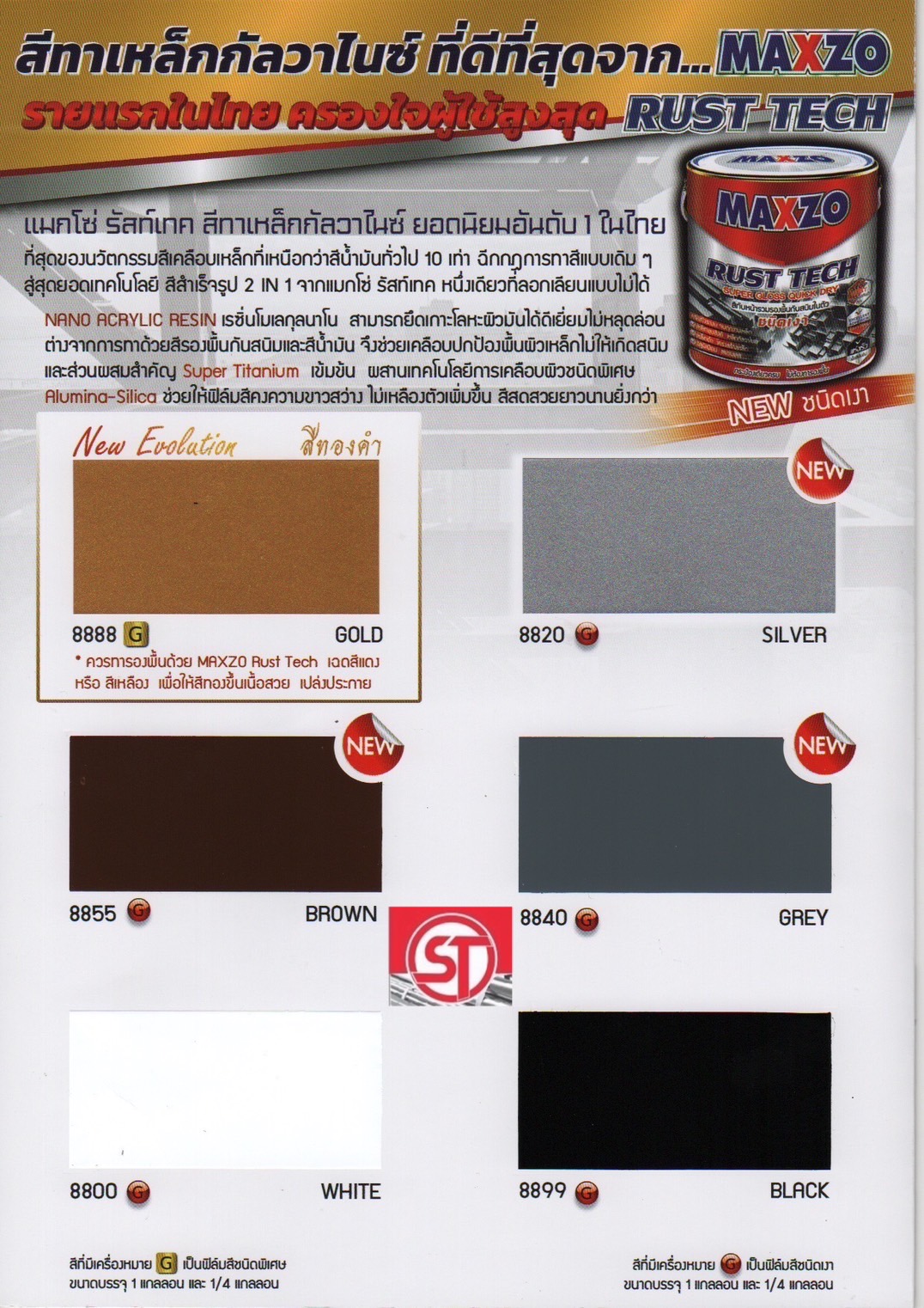 ( ขนาด 1/4 กล.) สีทาเหล็กกัลวาไนซ์ 2 in 1 MAXZO RUST TECH สีทับหน้ารวม ...