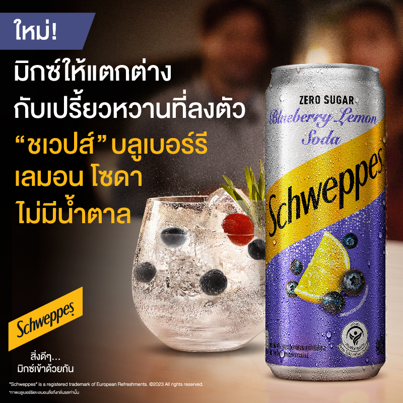 ชเวปส์ ซีโร่ บลูเบอร์รีเลมอน 330 มล. 12 กระป๋อง Schweppes Zero Sugar Blueberry Lemon Soda 330ml ...