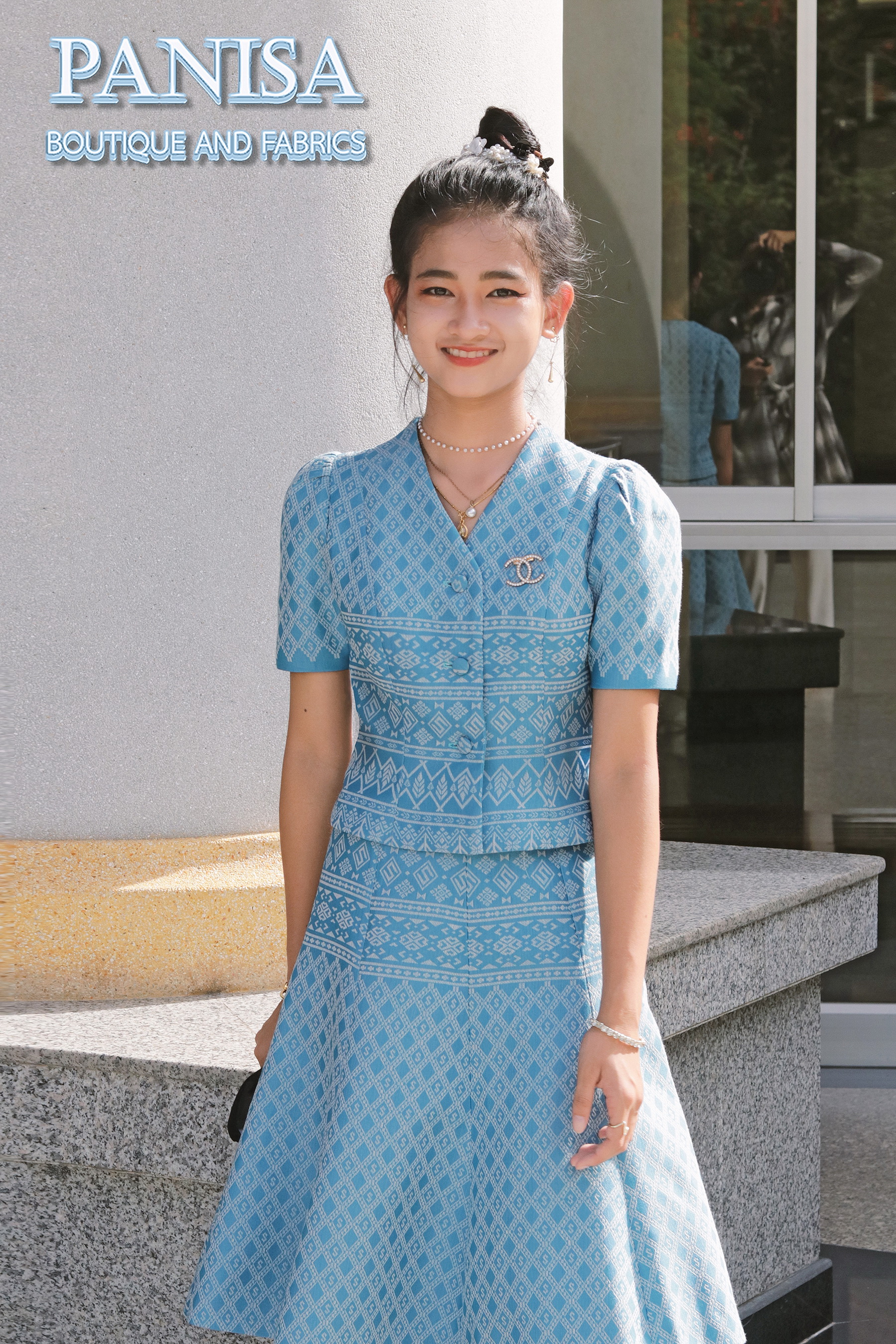 แบรนด์ PANISA ชุดทำงานผ้าไทย No.7สีฟ้าลายขอพระราชทานใหม่ - Panisa ชุด ...