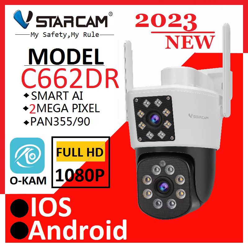 Vstarcam C662DR (เลนส์คู่) ความละเอียด 2.0 MP (1296P) กล้องวงจรปิดไร้สาย ภาพสี มีAI คนตรวจจับ ...