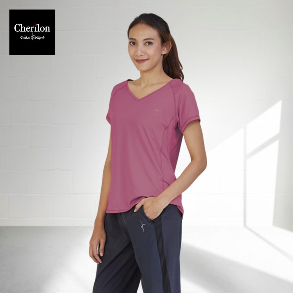 Cherilon Dansmate เสื้อออกกำลังกาย เสื้อยืด แขนสั้น คอวี ผ้ายืดหยุ่น ระบายอากาศดี ใส่สบาย ไม่ ...