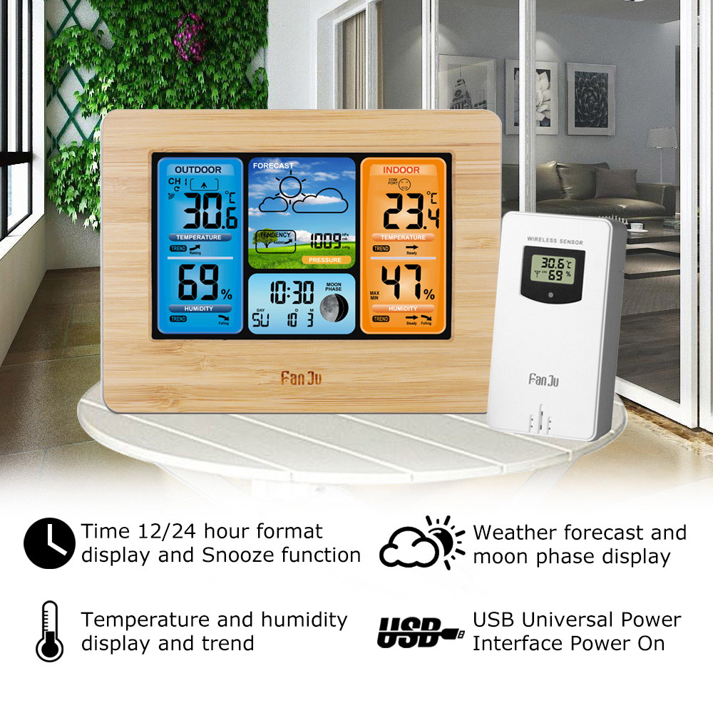 Multifunction Digital Weather Station LCD Alarm Clock In/Outdoor ...