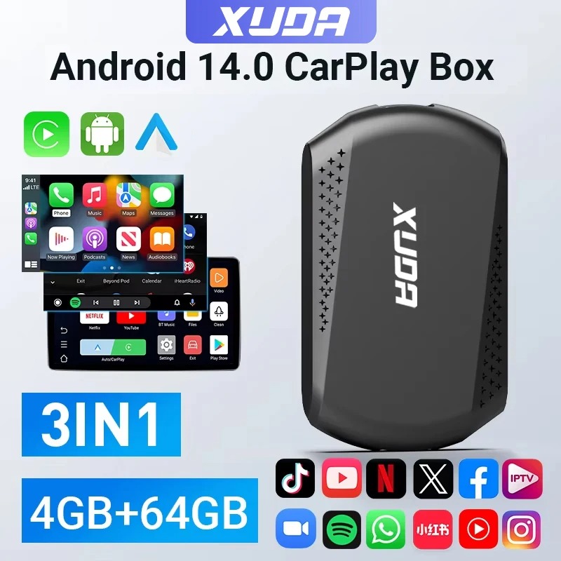 2025 XUDA Android 14 3in1 CarPlay Ai Box อะแดปเตอร์ USB ไร้สาย Android ...
