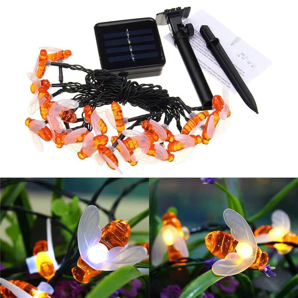 Solar Power Honey Bee LED Fairy String Waterproof Outdoor Lights Solar ...