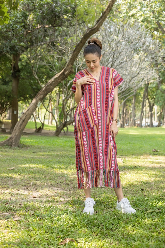 เดรสผ้าฝ้ายทอเชียงใหม่ งานทอเครื่อง หนานุ่ม มัดชายงานแฮนเมค ใส่สบาย ...