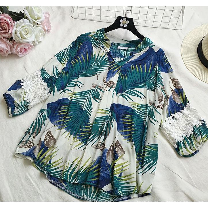 ※เสื้อชีฟอง สาวอวบ ลายดอก สไตล์เกาหลี♬ เสื้อผ้าผู้หญิงแฟชั่นหลี่งาม