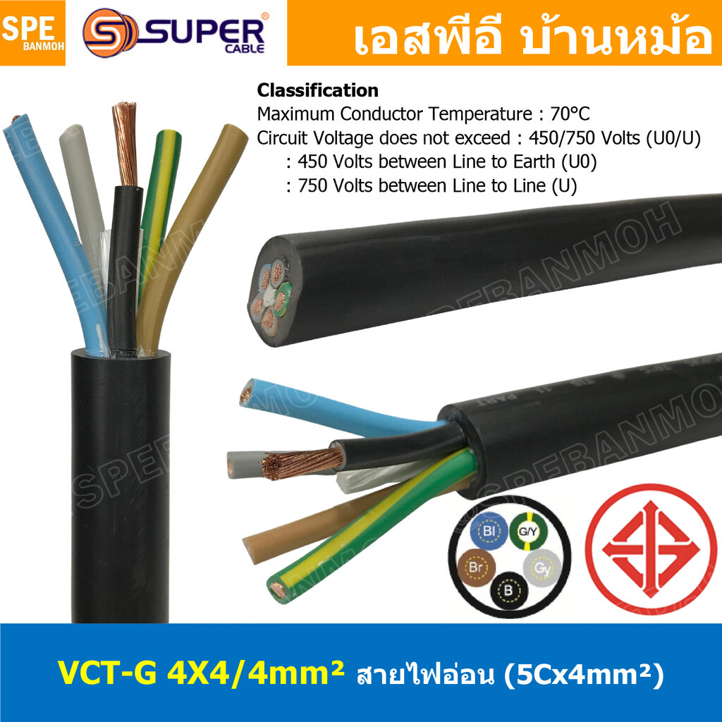 [ 1 เมตร ] VCT-G 4X4.0/4.0 สายคอนโทรลและสายอ่อน 4 คอร์ + กราวด์ x 4.0 ...