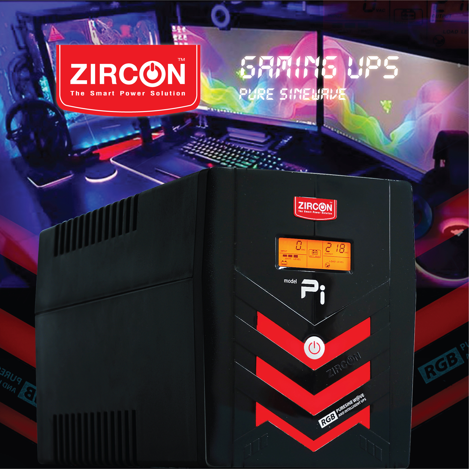 New! PI-RGB 2000VA/1400W-UPS ZIRCON โฉมใหม่ Gaming Style, Red Light ...