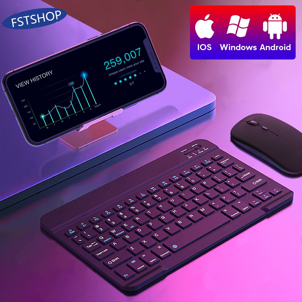 Mini RGB Wireless Keyboard And Mouse Set Combo Bluetooth Keyboard Mouse ...