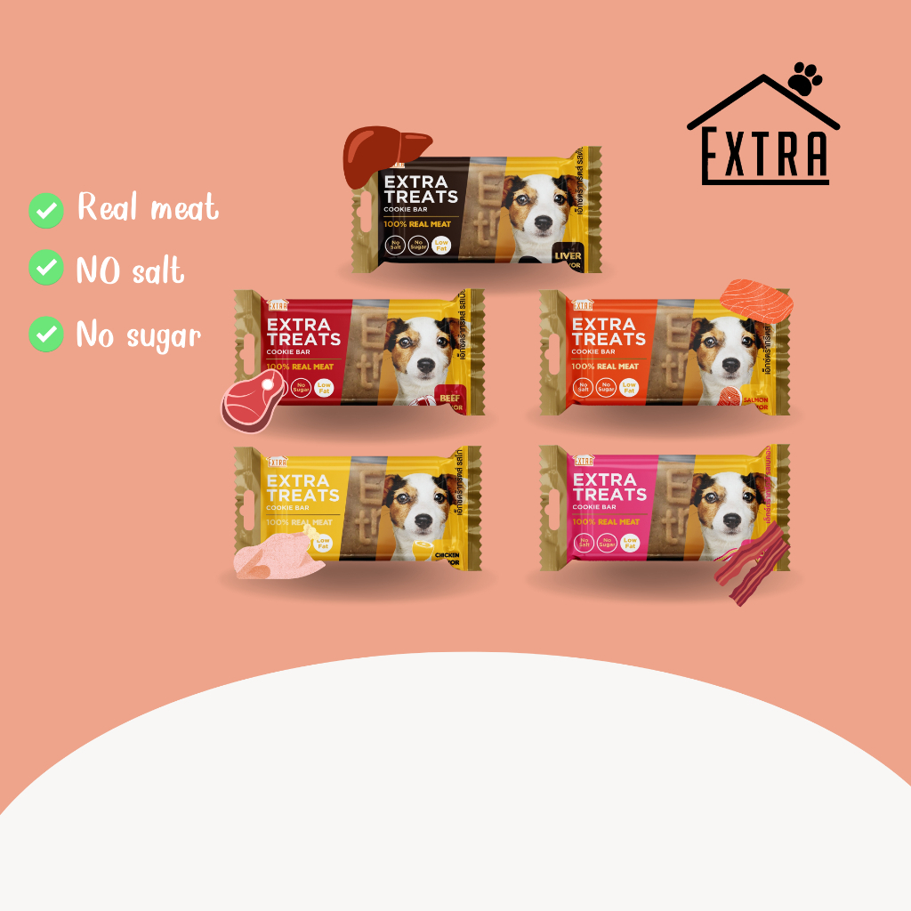 Extra Treats คุกกี้สุนัข ไม่เค็ม ไขมันต่ำ 80g. รสตับ | Lazada.co.th