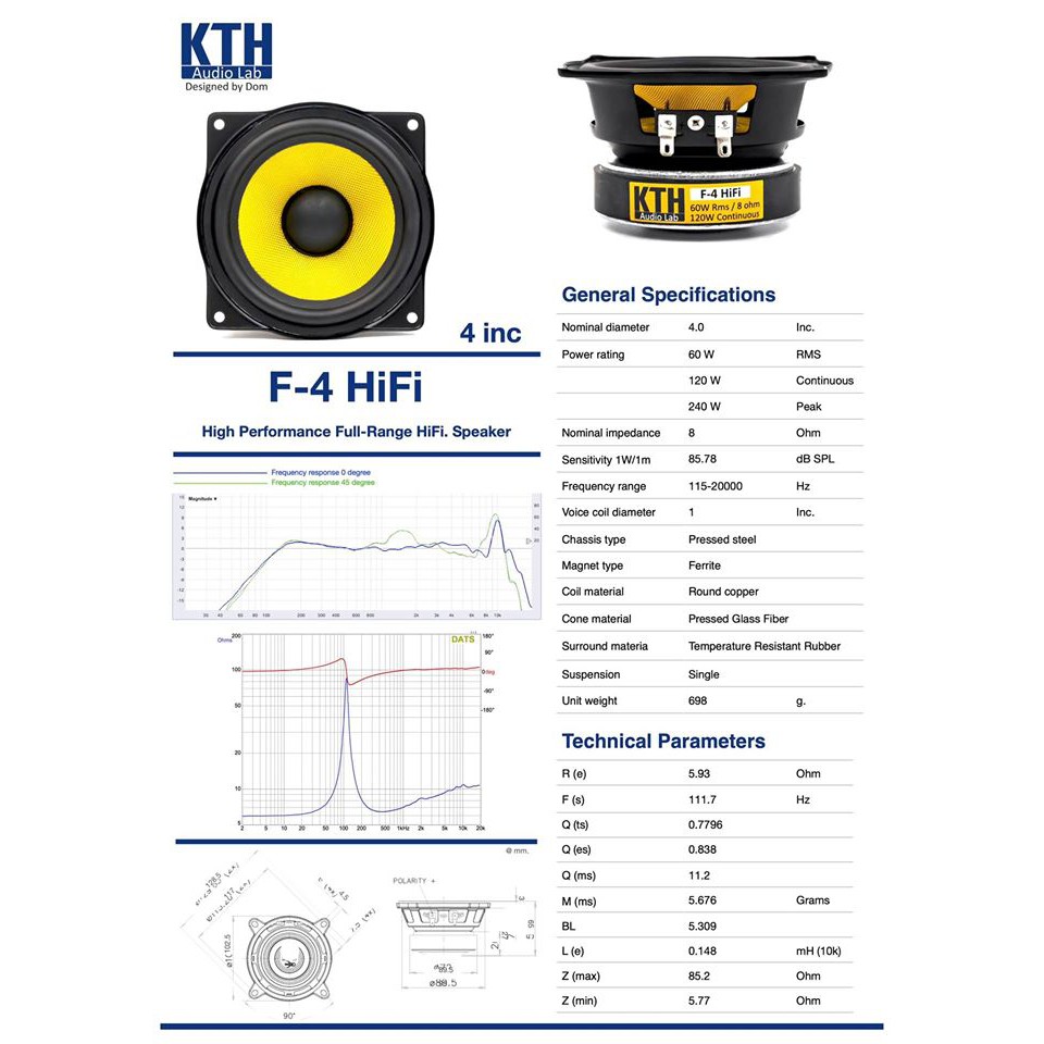 โปรโมชั่น [ ดอกลำโพง ฟูลเรนจ์ ] ลำโพง 4นิ้ว KTH F-4HiFi [8 ดอก] แท้ ...