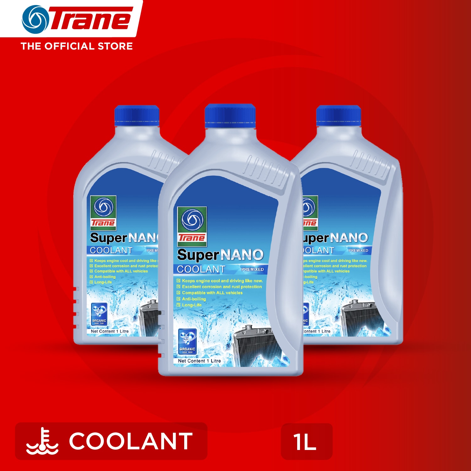 Trane Super Nano Coolant น้ำยารักษาหม้อน้ำ ขนาด 1 ลิตร x 3 กระป๋อง แบบ ...