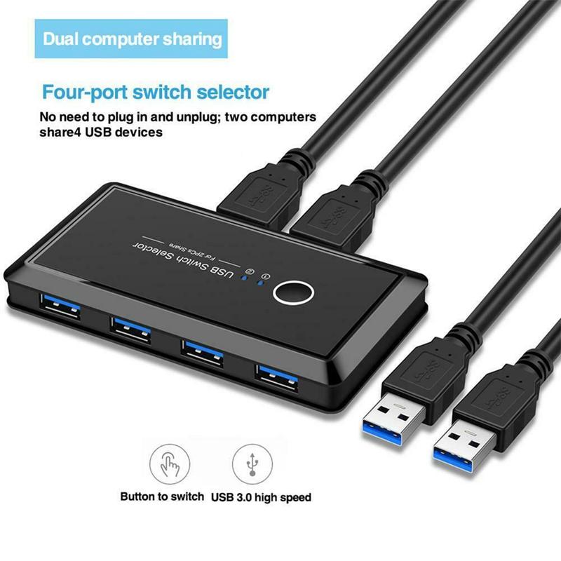KVM Switch Box USB 3.0 Switcher 2 Port PCs Sharing 4 USB Devices for ...