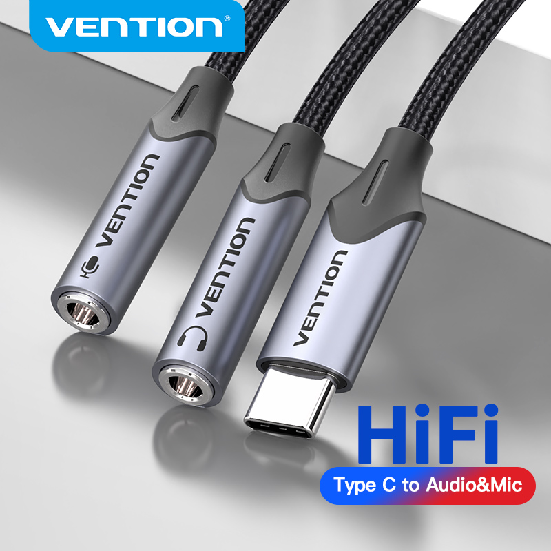 Vention USB C male to 3.5 audio jack adapter type C cable audio mic ...