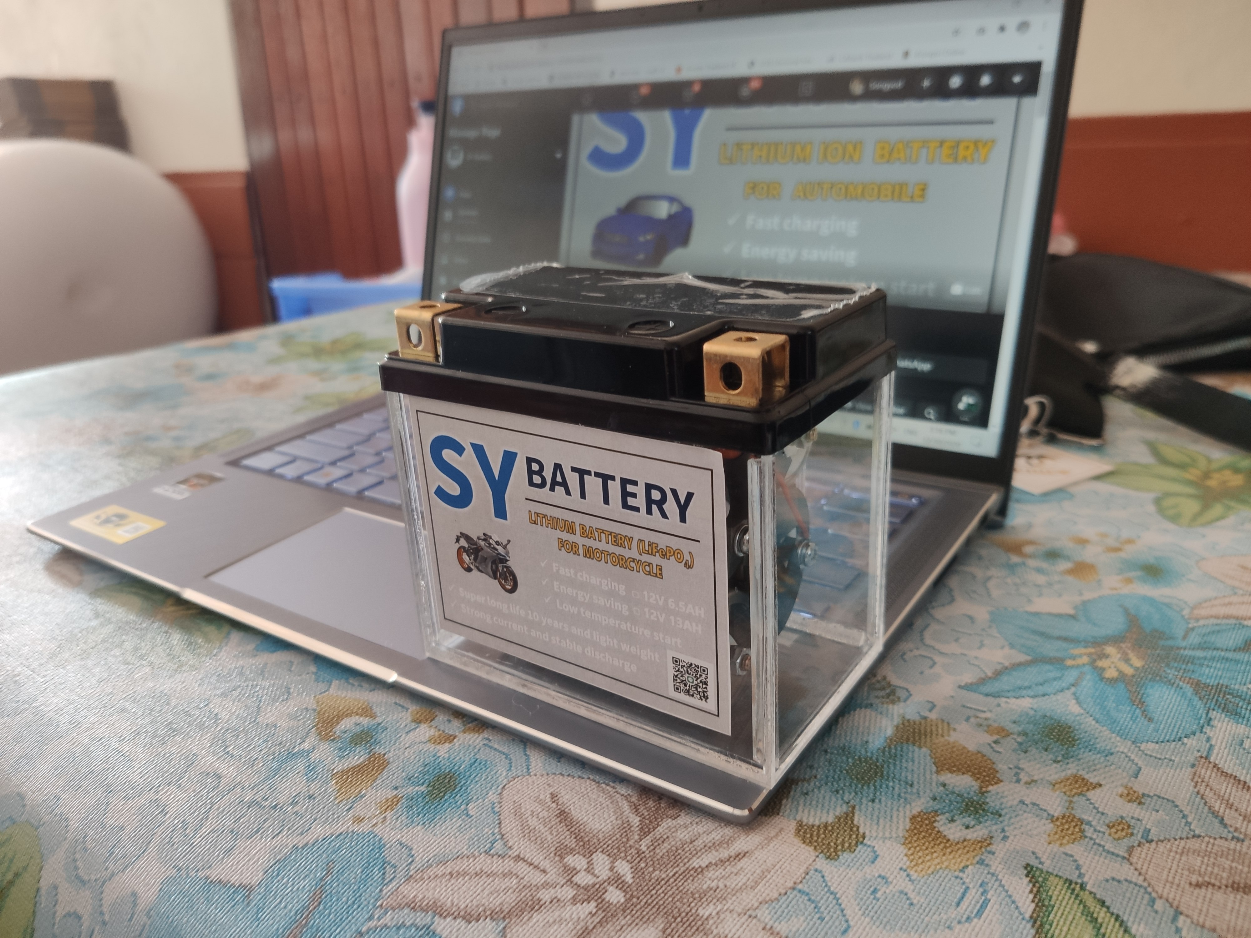 SY Battery แบตฯลิเทียมฟอสเฟส สำหรับมอเตอร์ไซค์ 12V 6.0AH กล่องใส ฝา ...