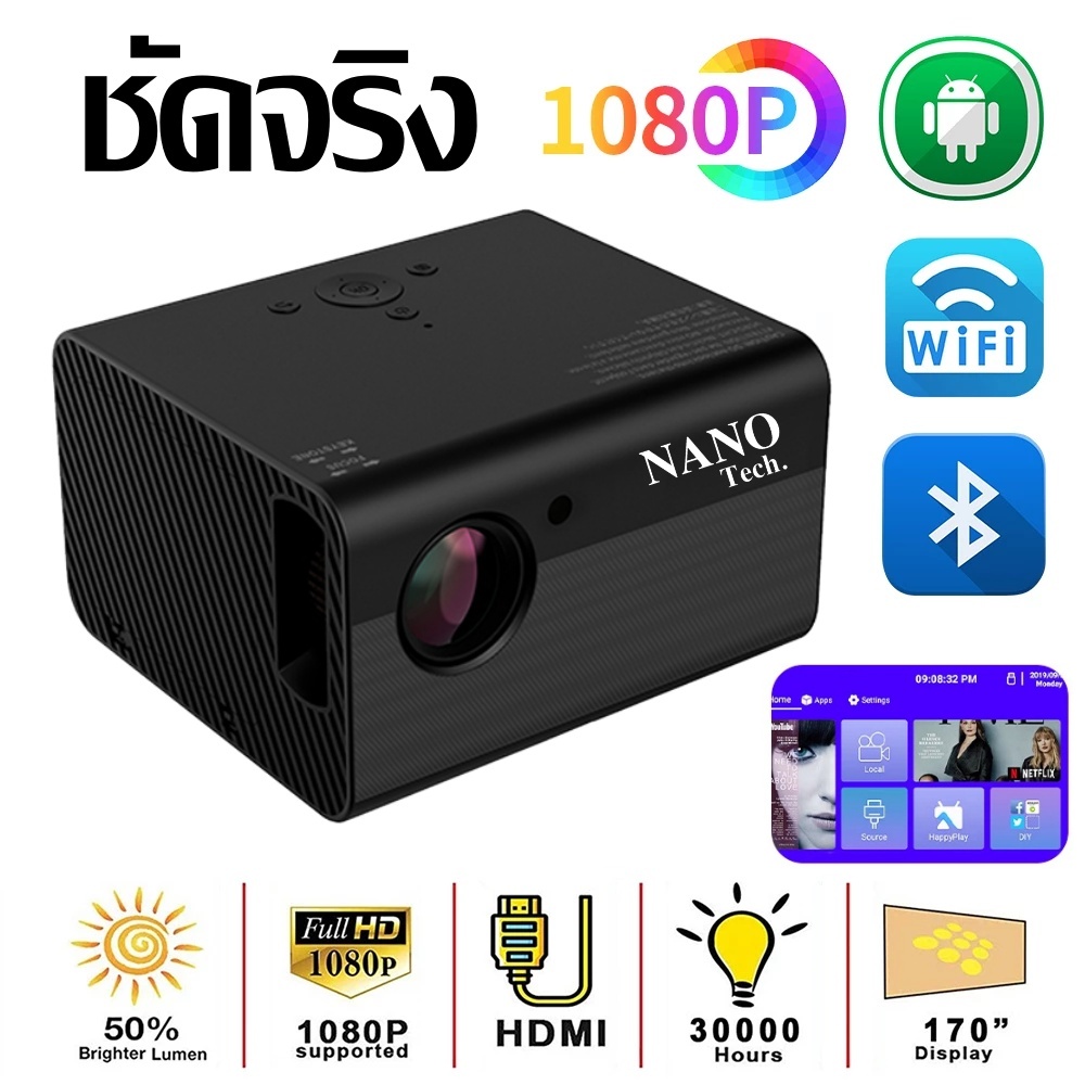 T10 โปรเจคเตอร์ Android 10 LED Full HD 1080P Proyector HDMI - ต่อมือถือ ...