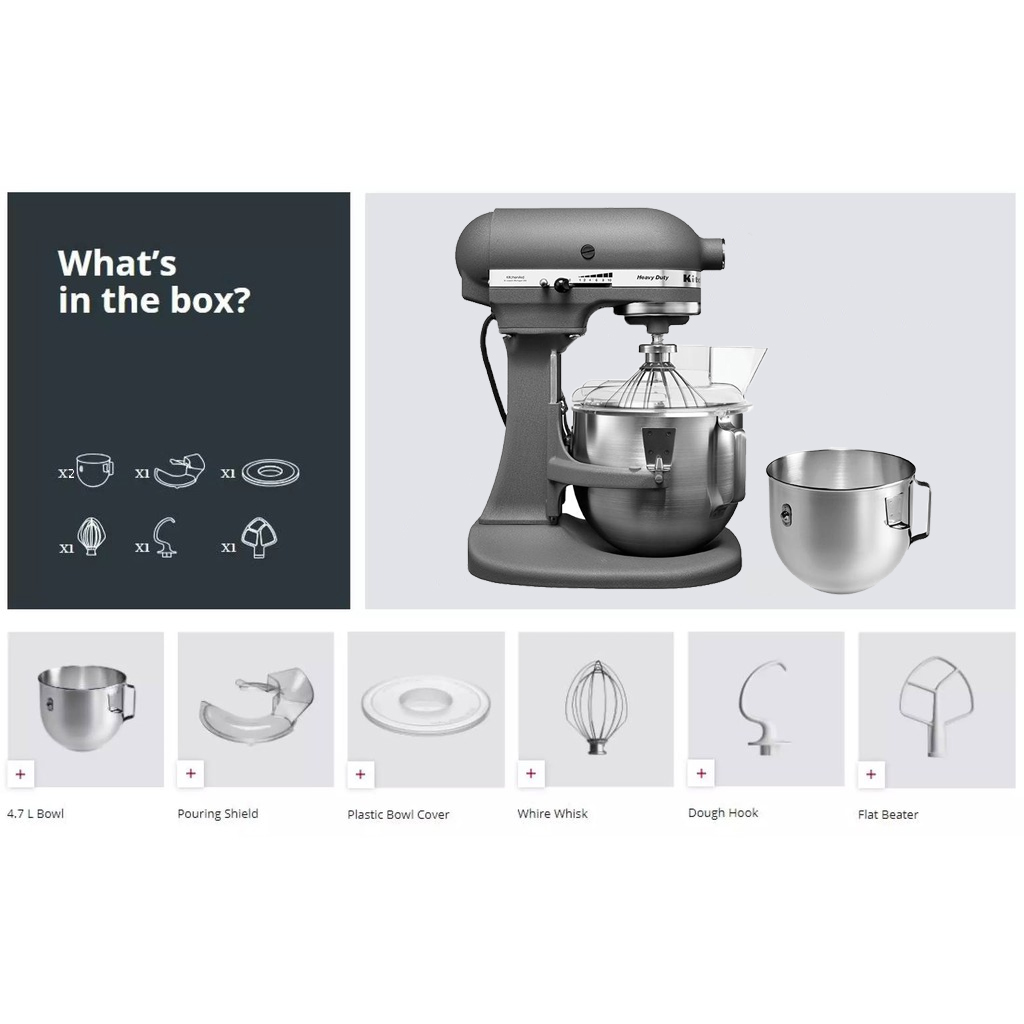 KitchenAid 5KPM50EGR Stand Mixer 5 Qt 2 Bowls Grey - KitchenAid ...