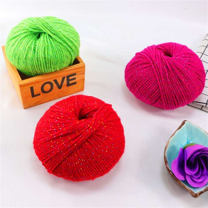 【COD&Ready Stock】50g Tinsel Acrylic Yarn Ball Gold Line Cake ...