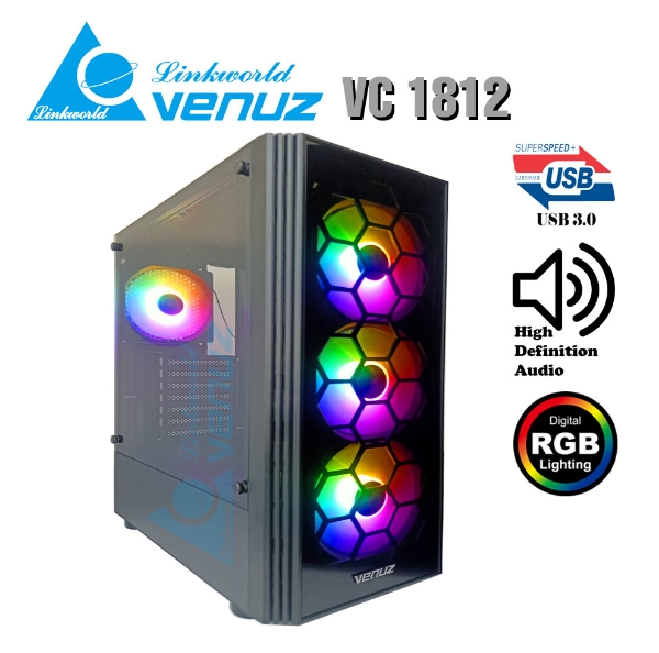 VENUZ ATX Computer Case VC1721ไฟ RGBประกัน 1ปีไฟปรับระดับได้แจ่มๆ ด้าน ...