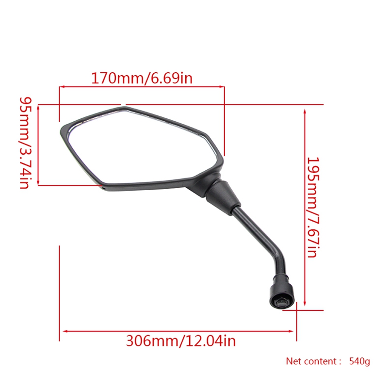 Universal 2Pcs Motorcycle Big Size Rear View Mirror Black Motorcycle ...