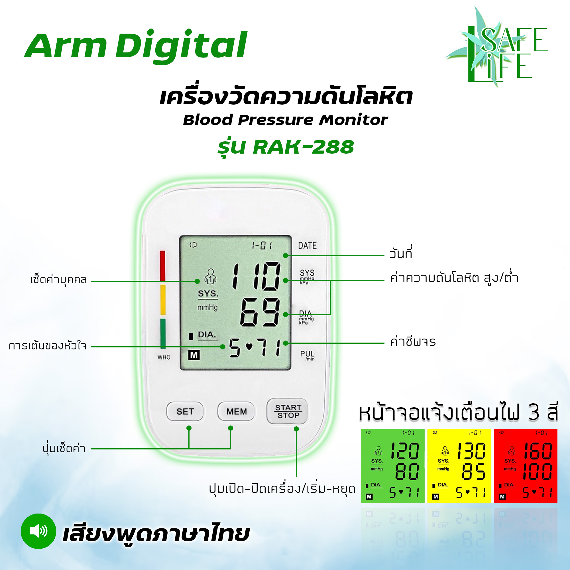 รับประกัน 5 ปี Electronic Blood Pressure Monitor เครื่องวัดความดัน รุ่น ...