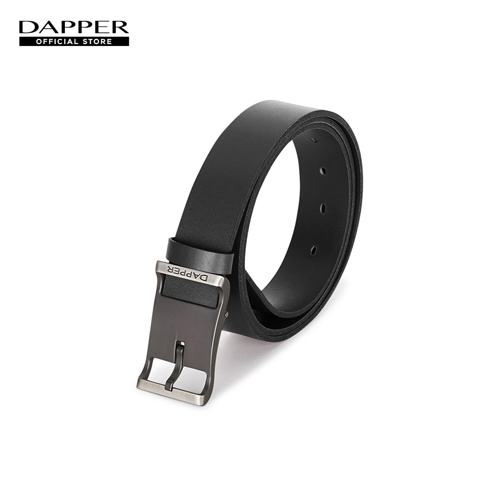 DAPPER เข็มขัดผู้ชาย หนังแท้ Center Bar Pin Buckle Belt สีดำ - MixASale