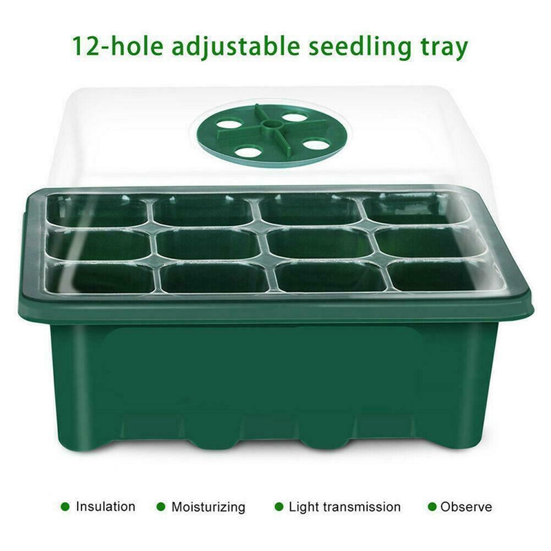 Seed Starter Trays Seedling Tray 12 Cells Humidity Adjustable Plant ...