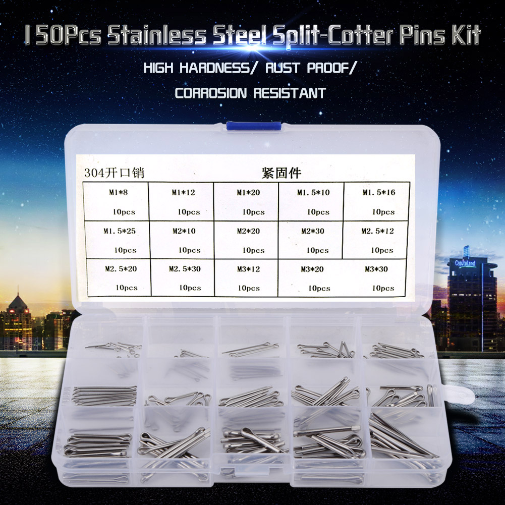 150Pcs Split Cotter Pins Kit Set W/ Box Stainless Steel Assortment ...