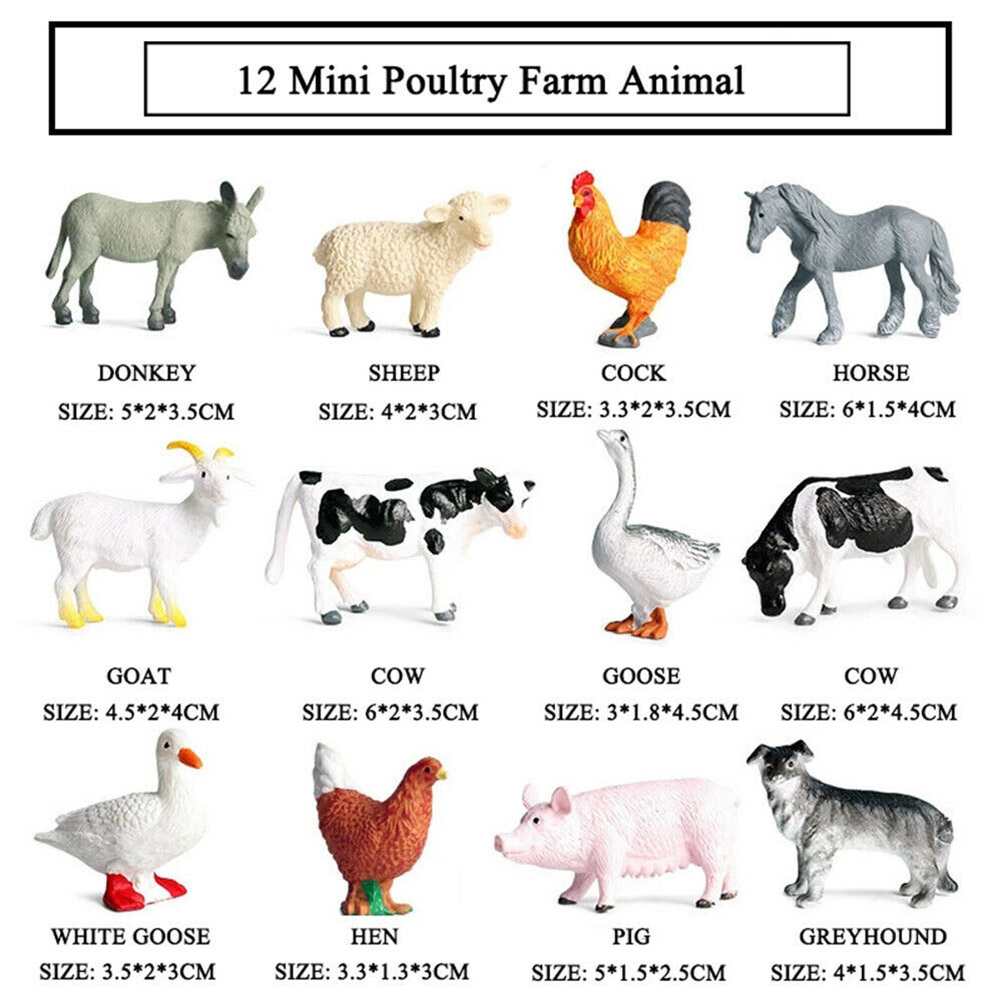 12Pcs Mini Farm Animal Toys Action Figures Bundle Playset For Toddlers ...