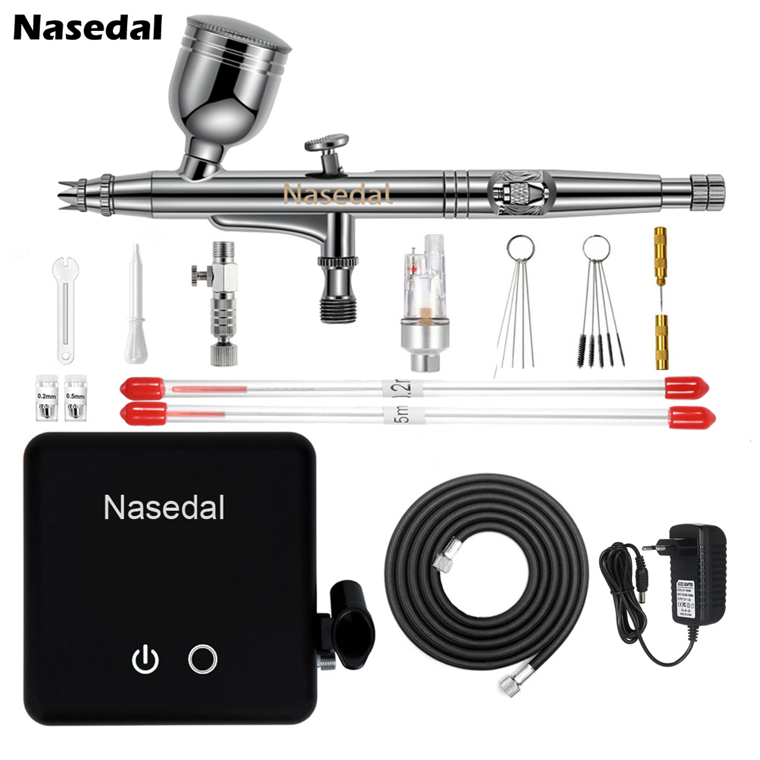 Nasedal Mini Dual-Action 0.3mm Airbrush kit with Auto-stop Air ...