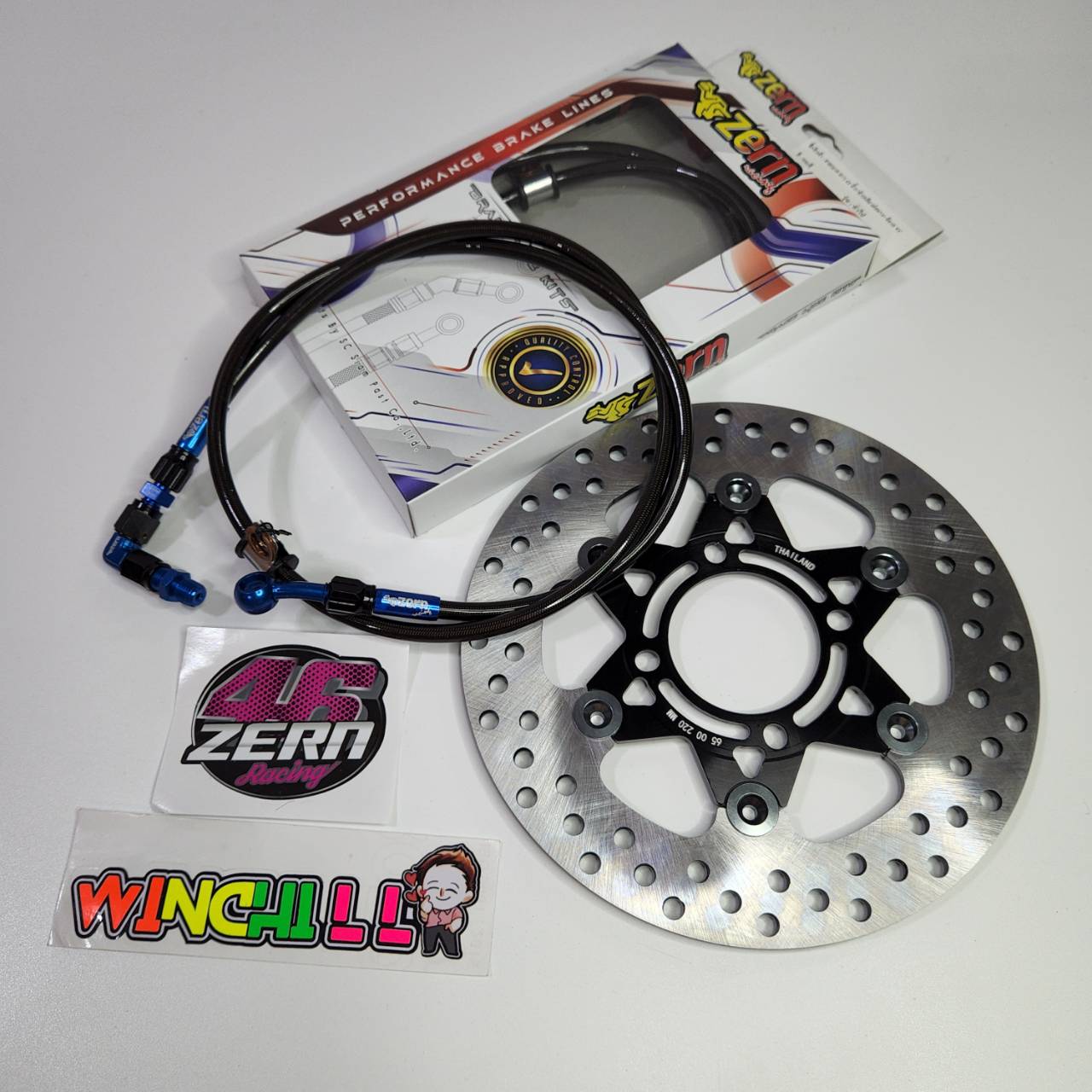 ZERN สายเบรค หัวฟันเฟือง ตัวเหมือนสายSWIT สีน้ำเงินตัดดำ หัว90 ยาว 36 + จานหน้างานCNC ดำหมุดเทา ...