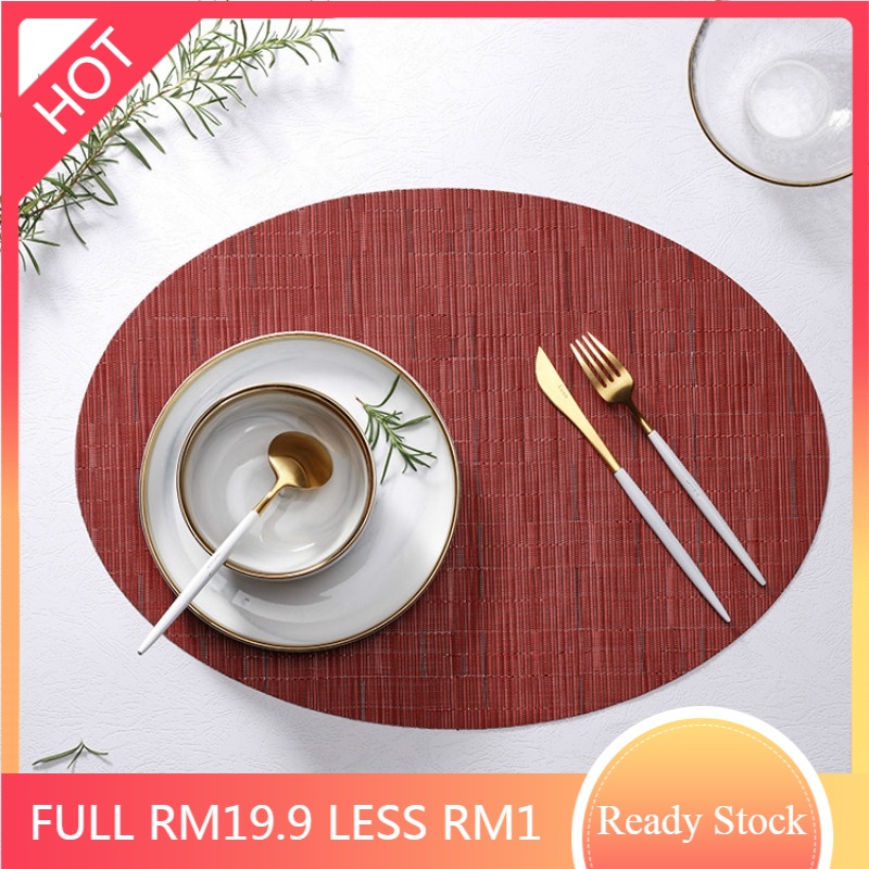 1pc PVC Dining Mats Oval Bamboo Placemats Western Dining Mats Non Slip ...
