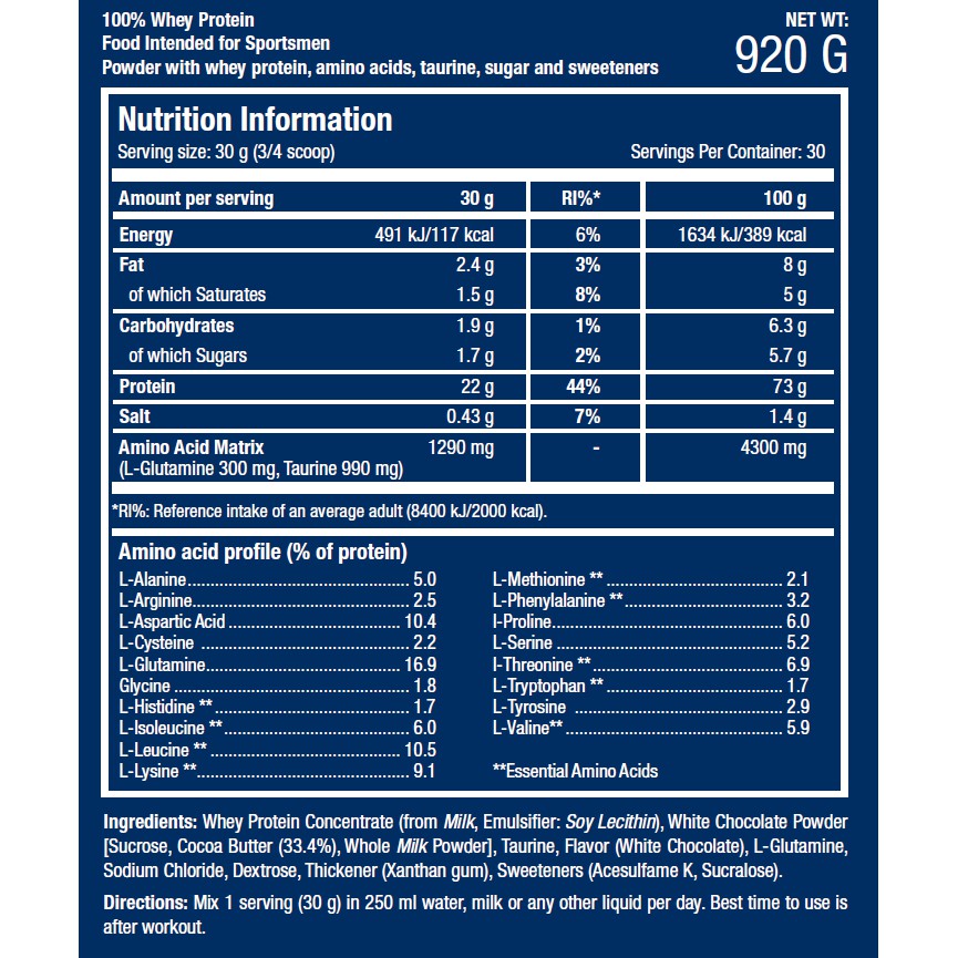 PDR โปรตีน SCITEC NUTRITION 100% Whey Protein White Chocolate 920g (เวย์โปรตีนสูตรเพิ่ม ...