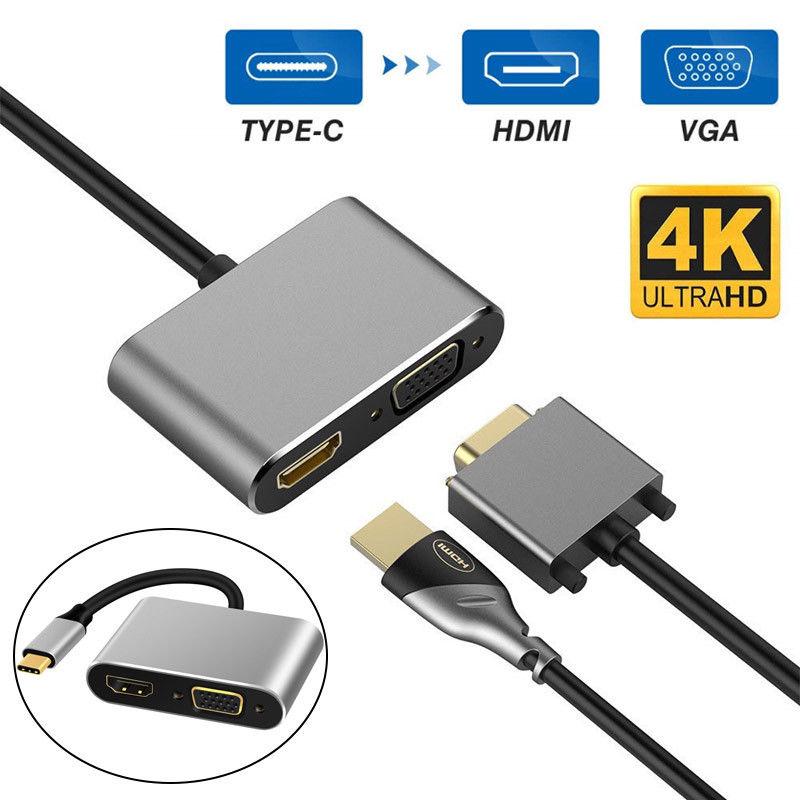Type C To HDMI VGA Adapter 1080p USB C To HDMI 4Kx2K VGA Cable External ...