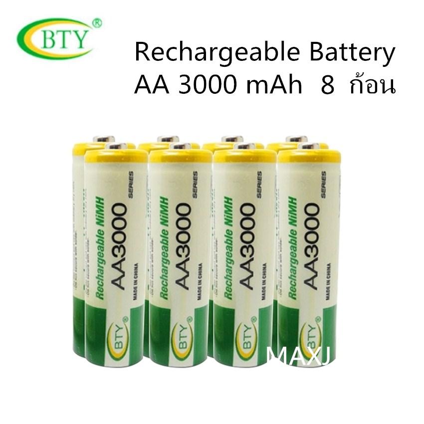 BTY ถ่านชาร์จ AA 3000 mAh NIMH Rechargeable Battery （8 ก้อน） - MAXJ3688 ...
