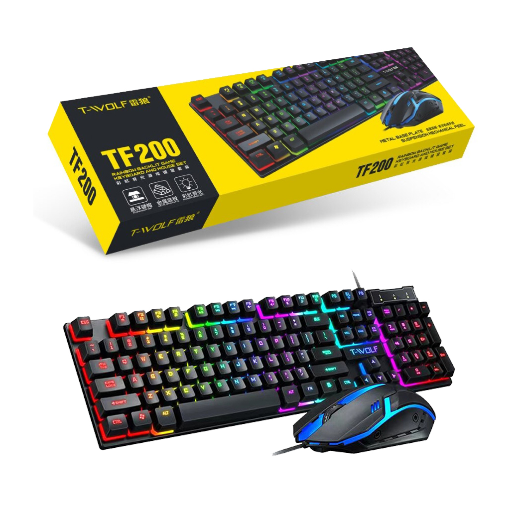 🔥 T-Wolf TF-200 ชุดคีย์บอร์ดและเมาส์เกมส์มิ่ง สายUSB ไฟ RGB กันน้ำ คีย์ ...