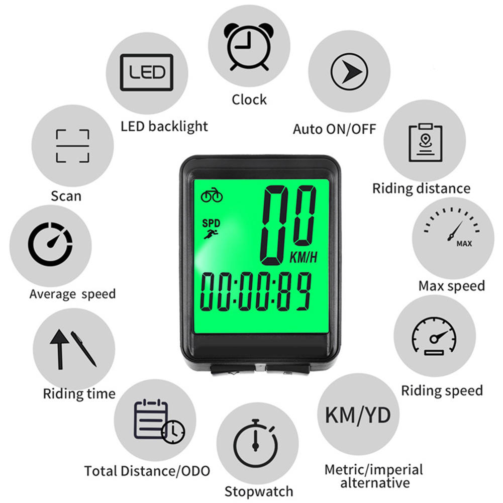 Keenso Bicycle Speedometer, Waterproof Wired Luminous Speedometer ...