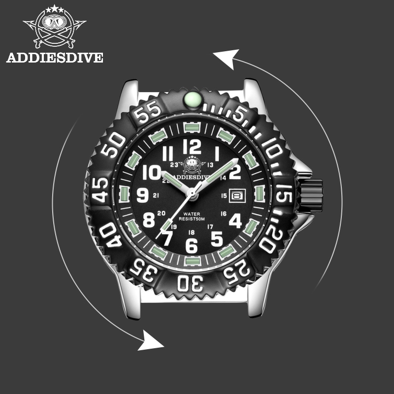 ஐ Addies Dive New Men Watch 316L Stainless Steel Strap Black Dial 50m ...