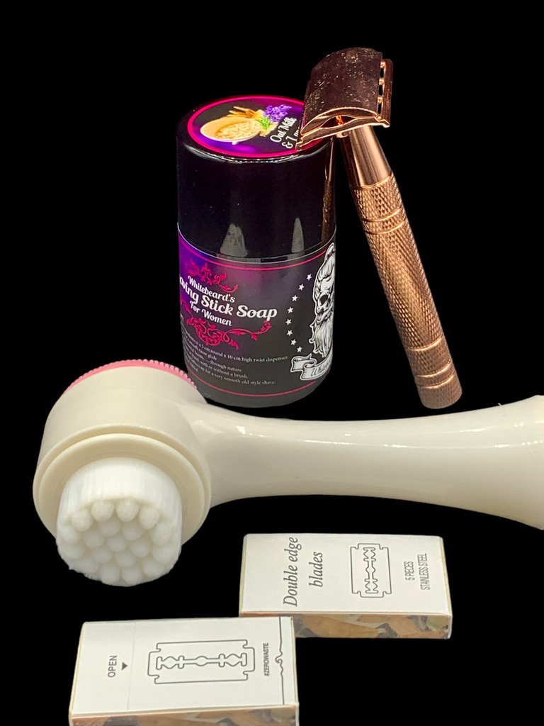 Womens Safety Shaving Set - Soap Stick Rose Gold Razor and Lather Brush ...