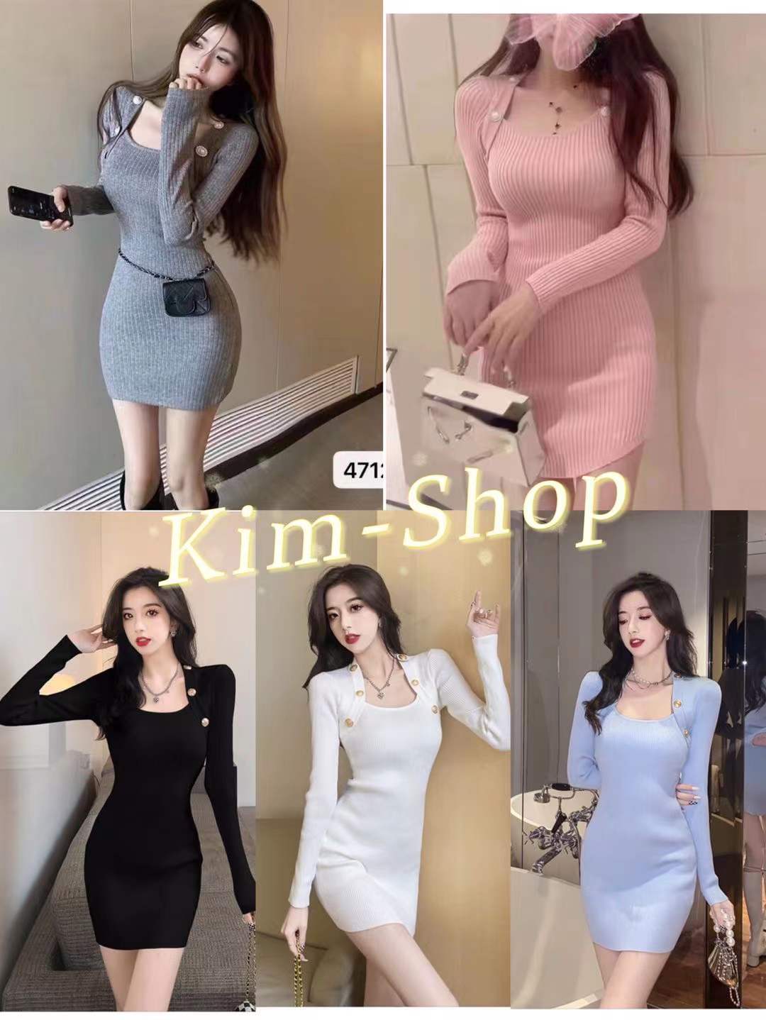 Kim-Shopพร้อมส่งเดรสไหมพรมเข้ารูปยืดทรงสวย งานหรูเซ็กซ๊่ เดรสออกเดท ...