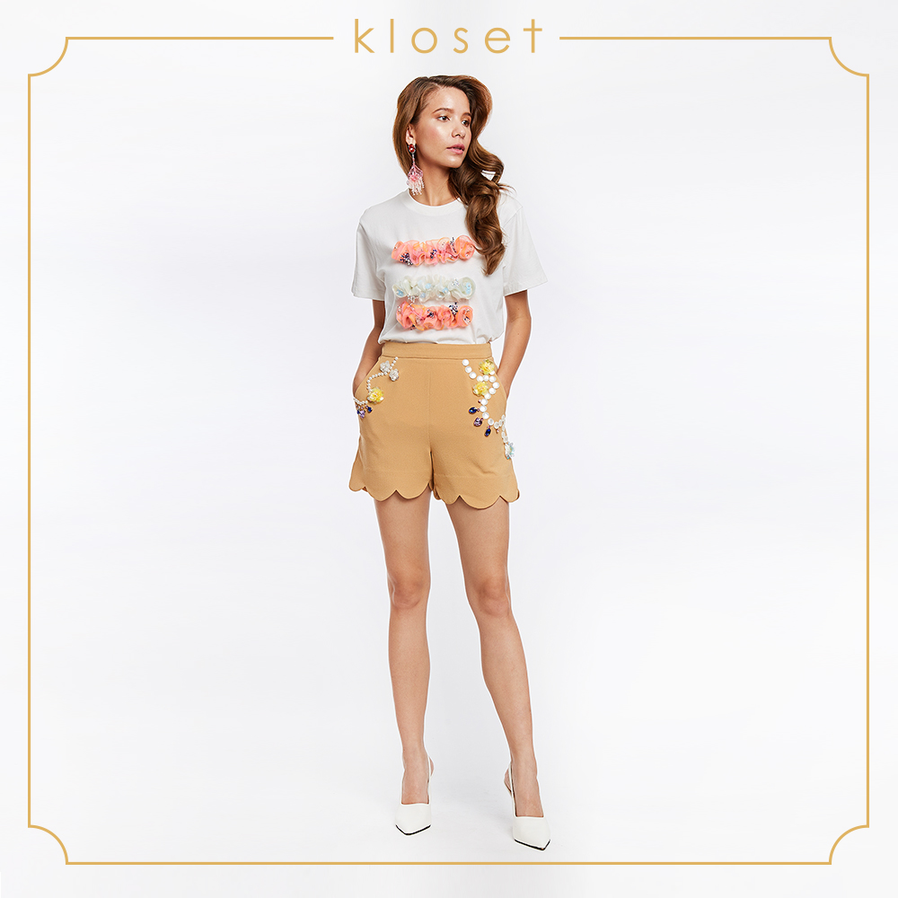 KLOSET HORSESHOE WIDE LEG PANTS (RS22-P001) กางเกงขา3ส่วน กางเกงผ้าลาย กางเกงผู้หญิง กางเกง ...