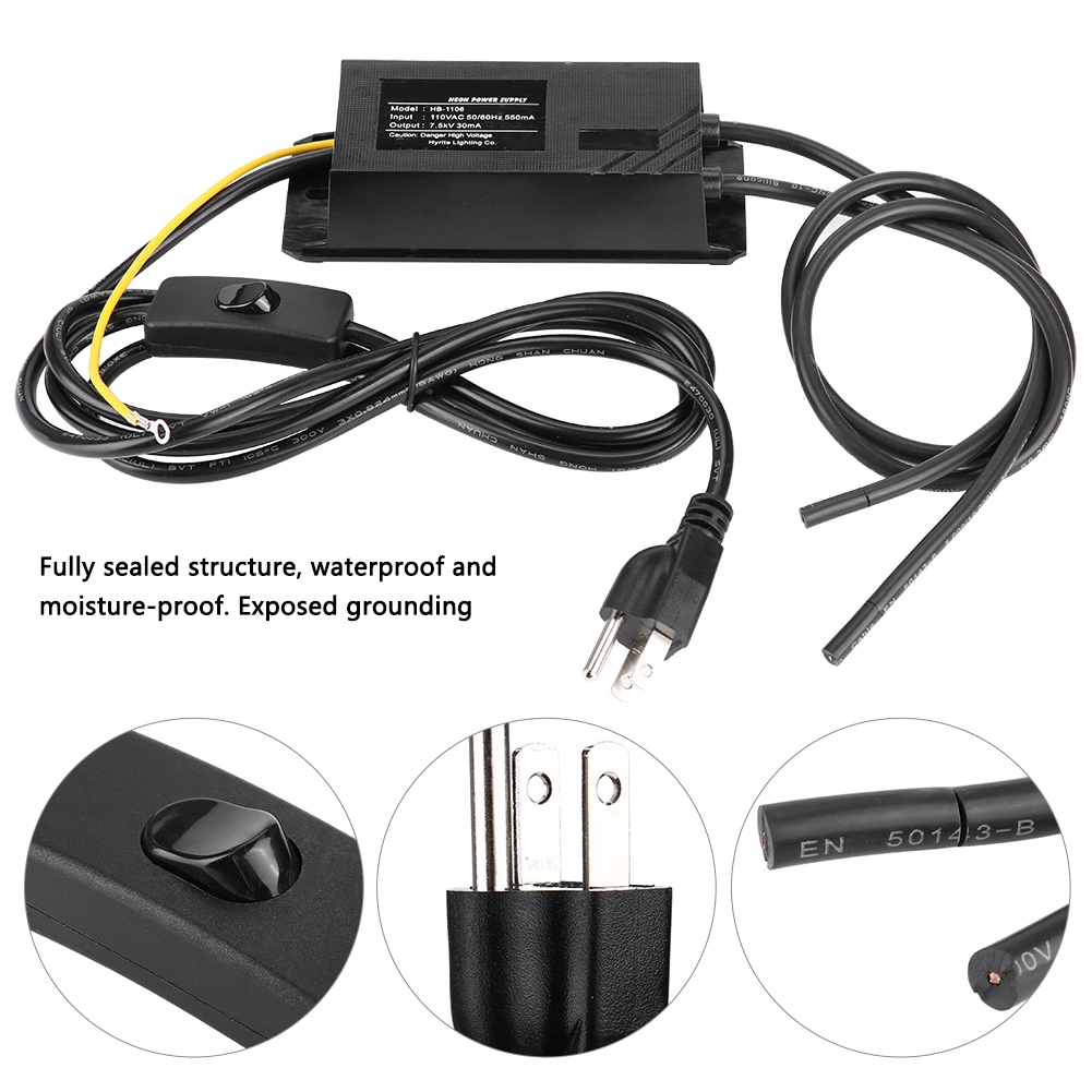 7.5KV 30mA AC110V Black Electronic Neon Light Transformer Power Supply ...