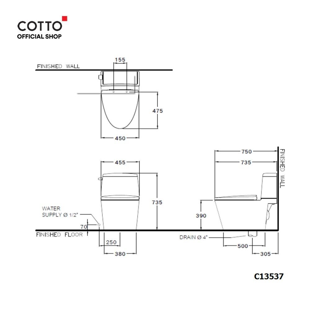 COTTO สินค้าใหม่จับคู่สุขภัณฑ์ รุ่น C13537 Riviera Pro 4.8L สีขาว พร้อม ...