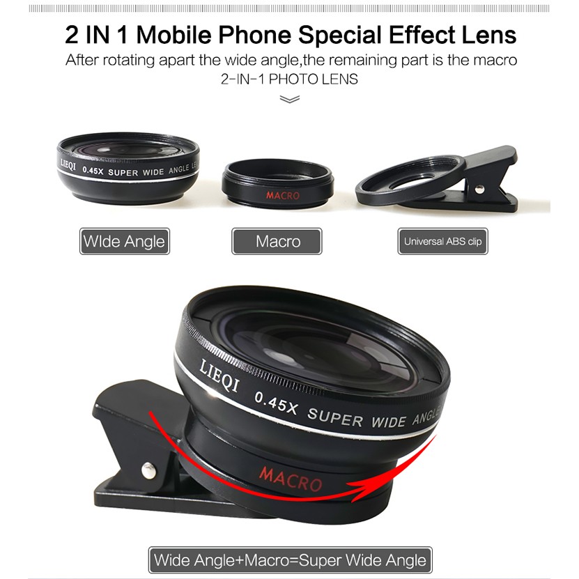 เลนส์เสริมมือถือ เลนส์กล้องมือถือ 2 in 1 Super wide angle 0.45x & Macro 15x Lens Phone Camera ...