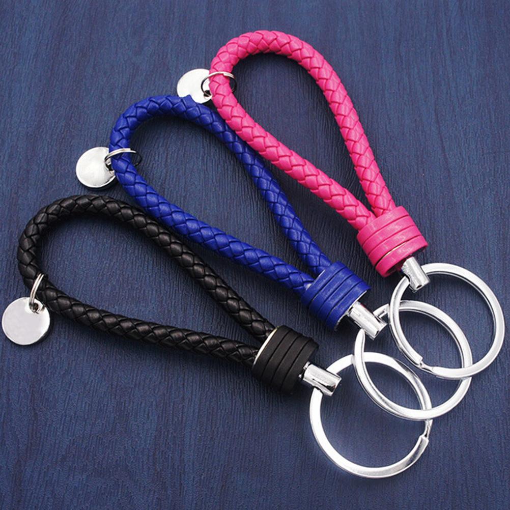 Braided PU Leather Strap Keyring Keychain Car Key Chain Ring Key Fob SS ...